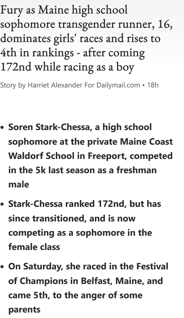 Fury as Maine high school sophomore transgender runner, 16, dominates ...