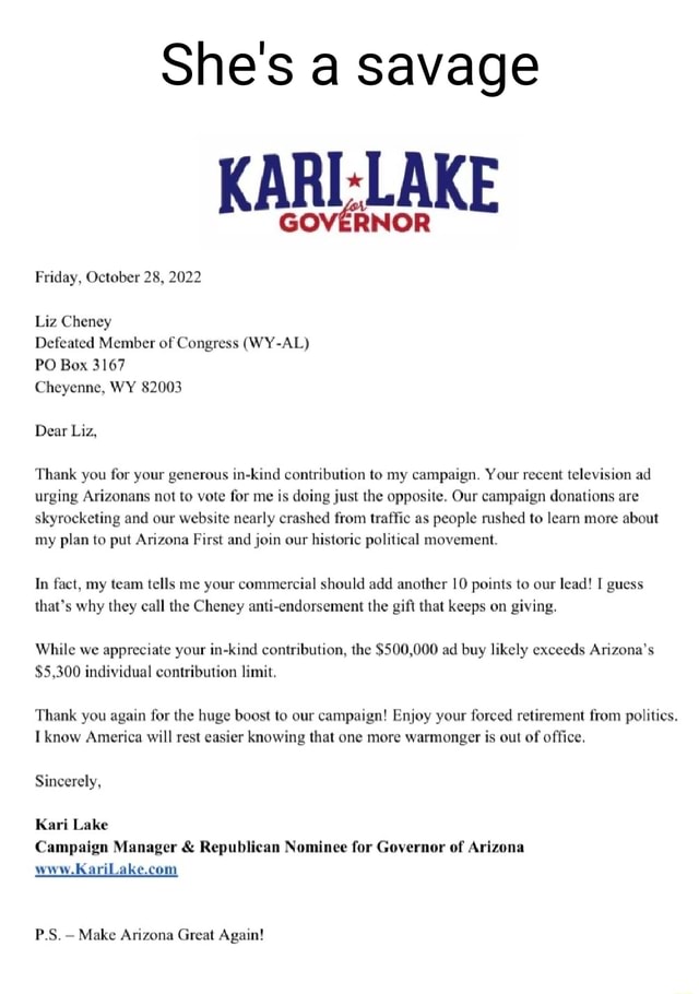 She's a savage GOVER NOR Friday, October 28, 2022 Liz Cheney Defeated ...