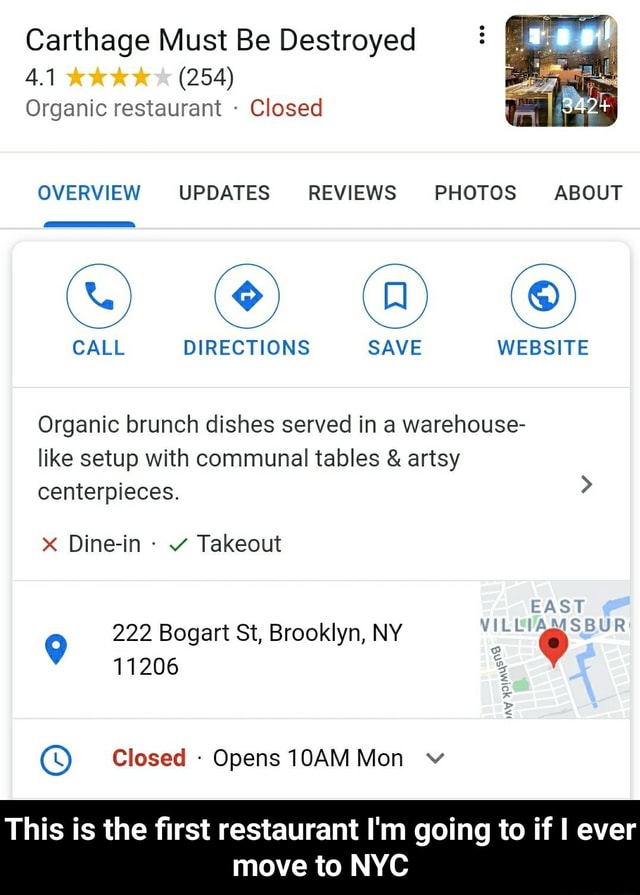 Carthage Must Be Destroyed 4.1 (254) Organic restaurant - Closed ...