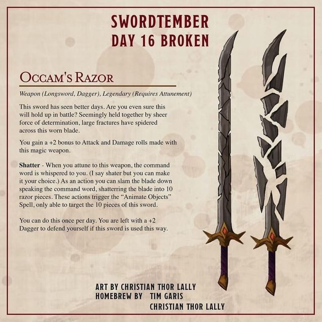 SWORDTEMBER DAY 16 BROKEN Occam's RAZOR Weapon (Longsword, Dagger ...