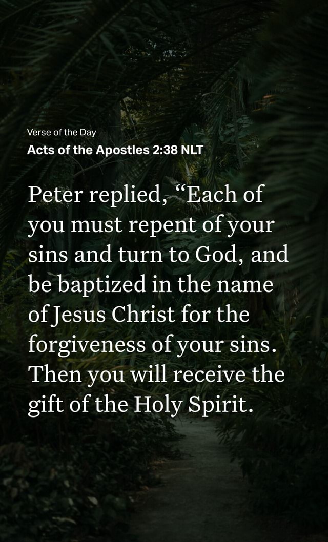 Verse of the Day Acts of the Apostles NLT Peter replied, "Each of you ...