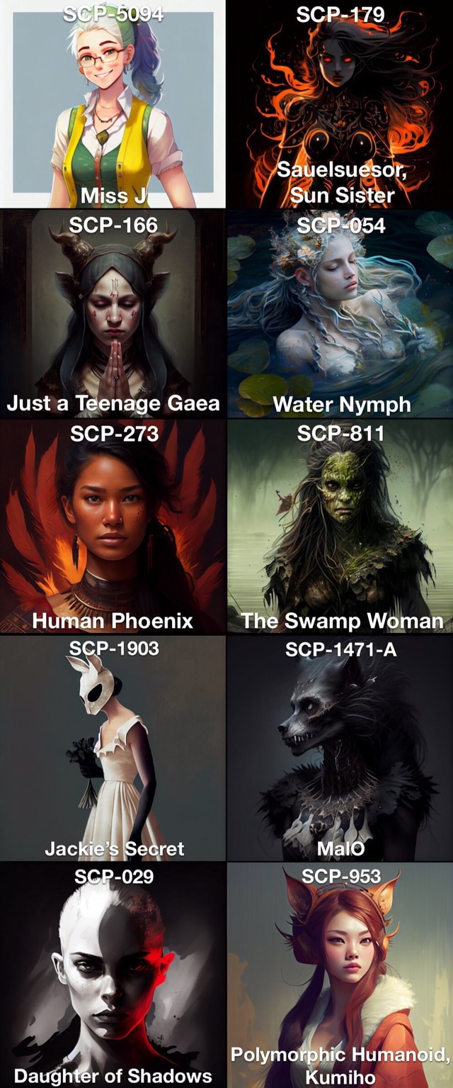 Miss J, SCP-166 Just a Teenage Gaea SCP-273 Human Phoenix SCP-1903 Jackie's Secret SCP-029 ...