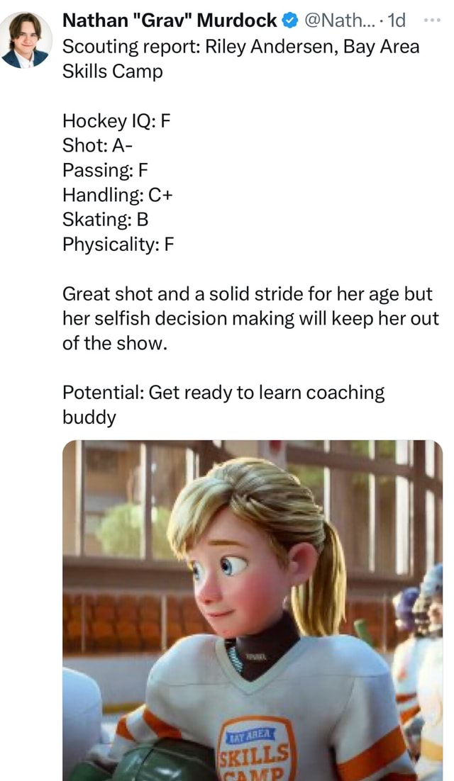 Nathan "Grav" Murdock @ @Nath...- Scouting report: Riley Andersen, Bay Area Skills Camp Hockey ...