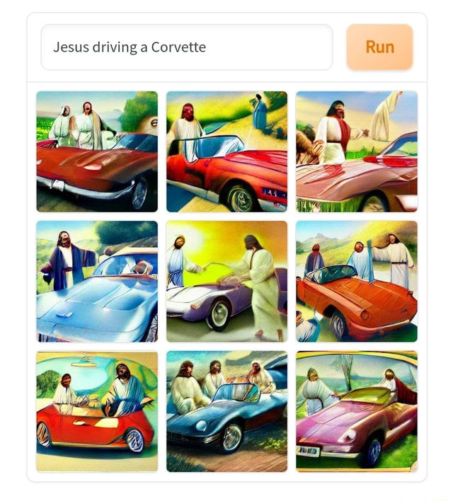 Jesus driving a Corvette Run ar - iFunny