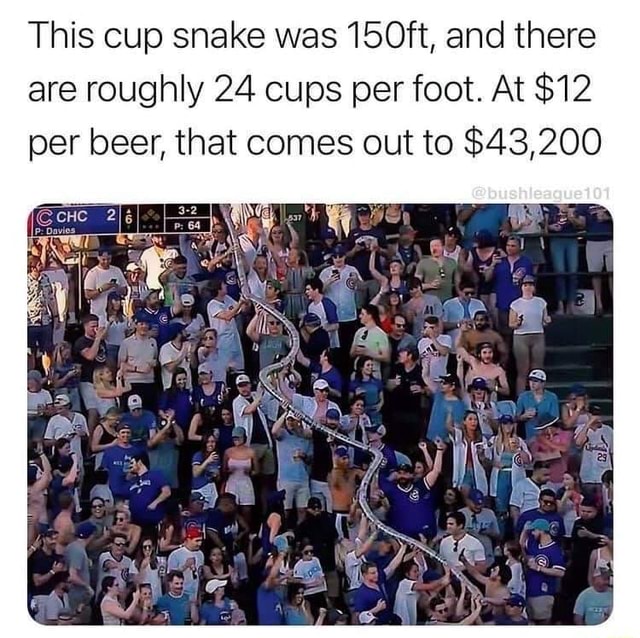 This cup snake was 150ft, and there are roughly 24 cups per foot. At ...