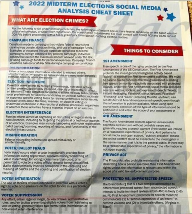ECTIONS SOCIAL MEDIA > CHEAT SHEET WHAT ARE ELECTION CRIMES? DTERM NALY ...