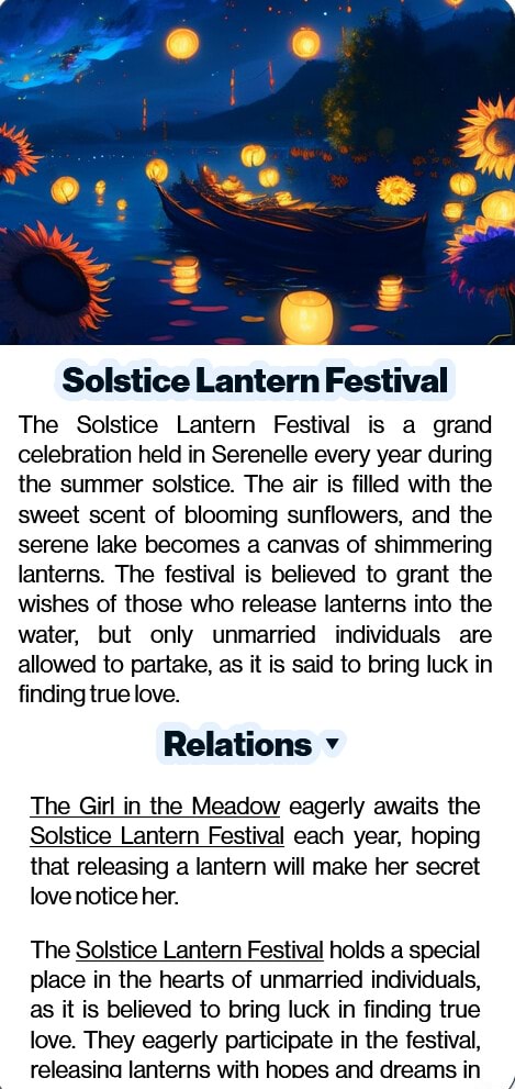 Solstice Lantern Festival The Solstice Lantern Festival is a grand celebration held in Serenelle ...
