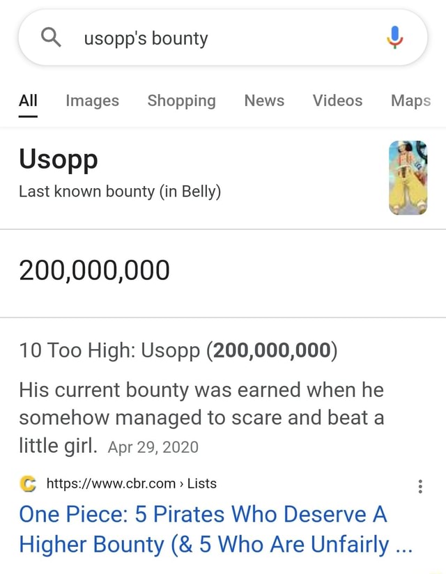 Q._usopp's bounty All Images Shopping News Videos Maps Usopp Last known ...