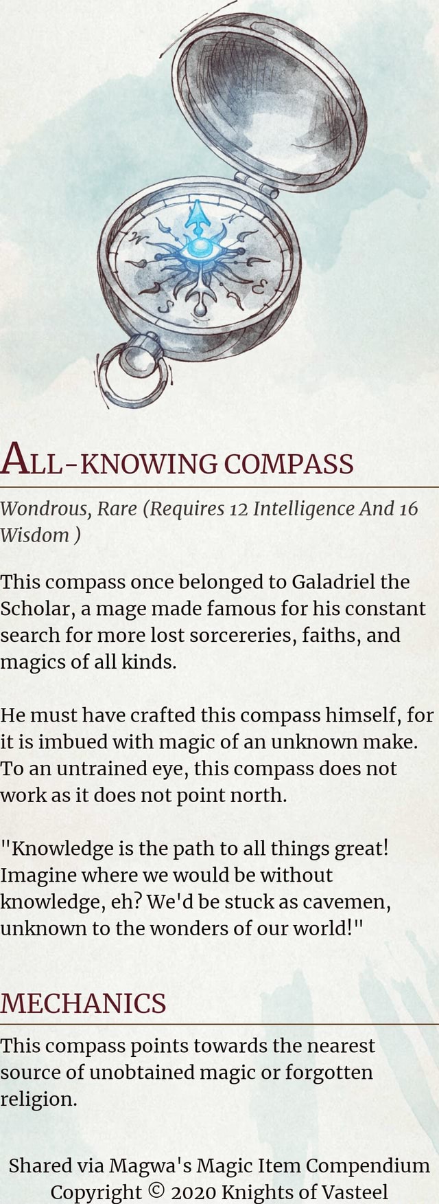 ALL-KNOWING COMPASS Wondrous, Rare (Requires 12 Intelligence And 16 ...