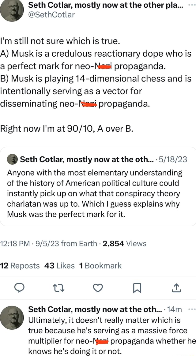 Seth Cotlar, mostly now at the other pla... @SethCotlar I'm still not ...