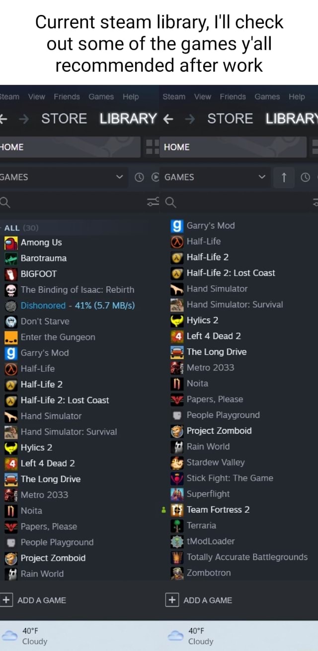 Current steam library, I'll check out some of the games y'all ...