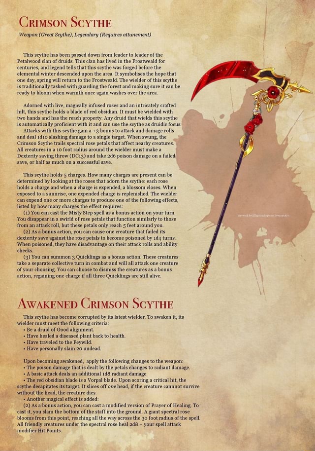 CRIMSON SCYTHE Weapon (Great Scythe), Legendary (Requires attumement ...
