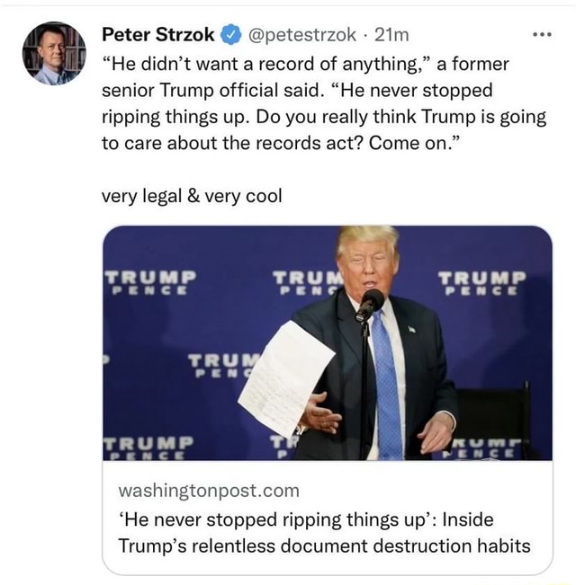 Peter Strzok @ @petestrzok "He didn't want a record of anything," a ...