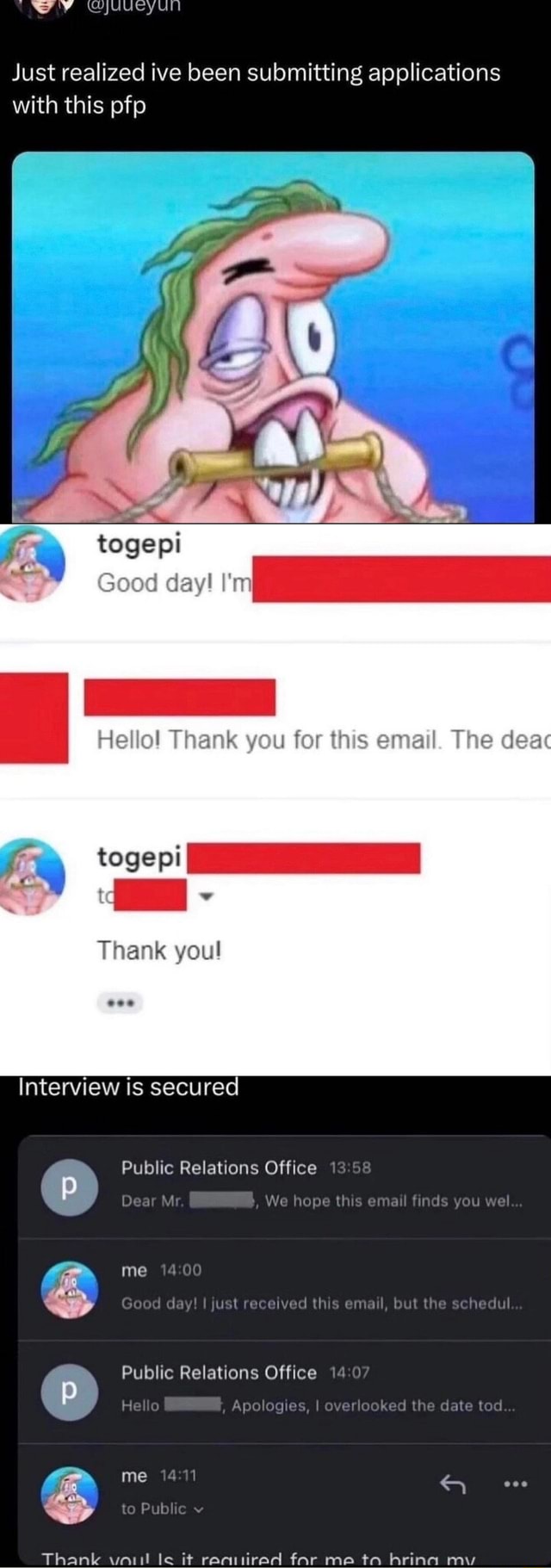 Just realized ive been submitting applications with this pfp togepi Good dayl Hello! Thank you ...