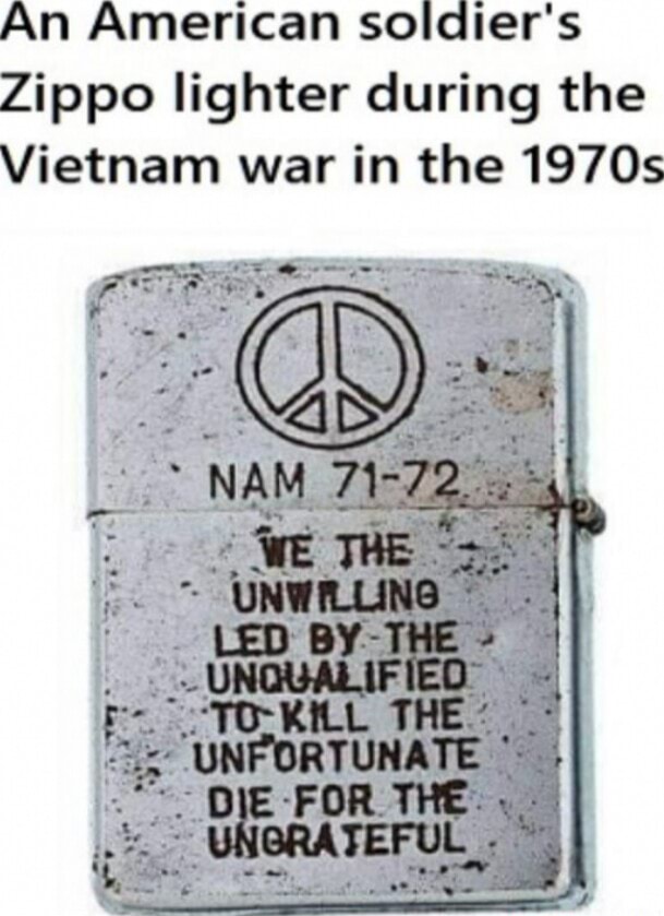 An American soldier's Zippo lighter during the Vietnam war in the 1970s ...