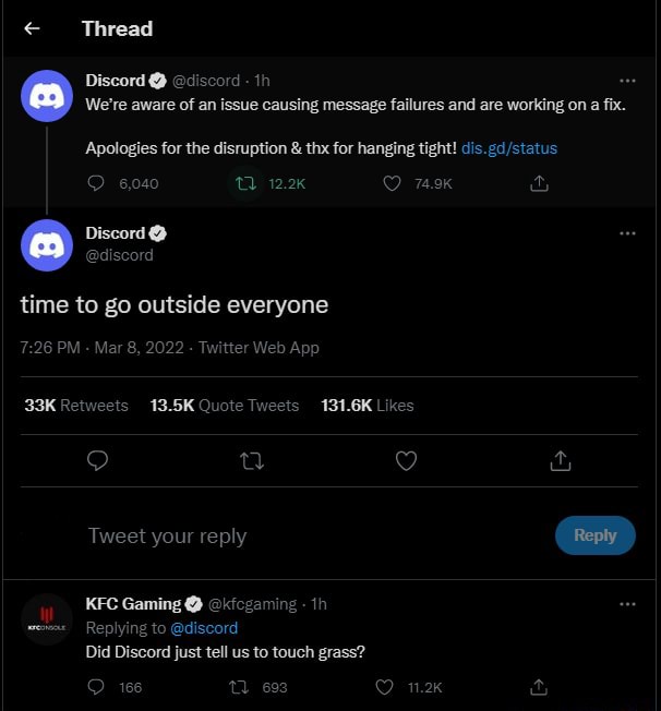 Thread Discord @ discord th We're aware of an issue causing message ...