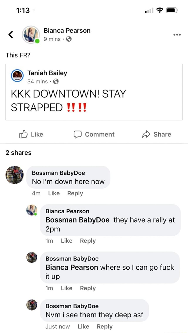 PA Bianca Pearson This FR? O Taniah Bailey KKK DOWNTOWN! STAY SIN eee ...