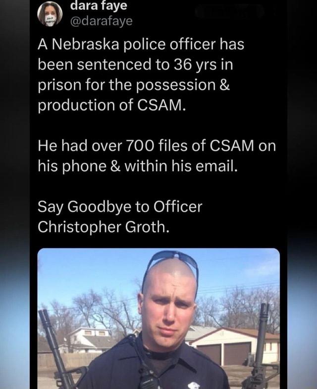 Dara faye @darafaye A Nebraska police officer has been sentenced to 36 yrs in prison for the ...