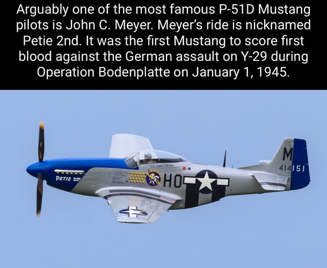 Arguably one of the most famous P-51D Mustang pilots is John C. Meyer ...