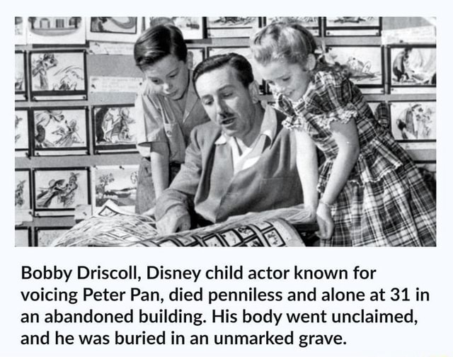 Bobby Driscoll, Disney child actor known for voicing Peter Pan, died ...