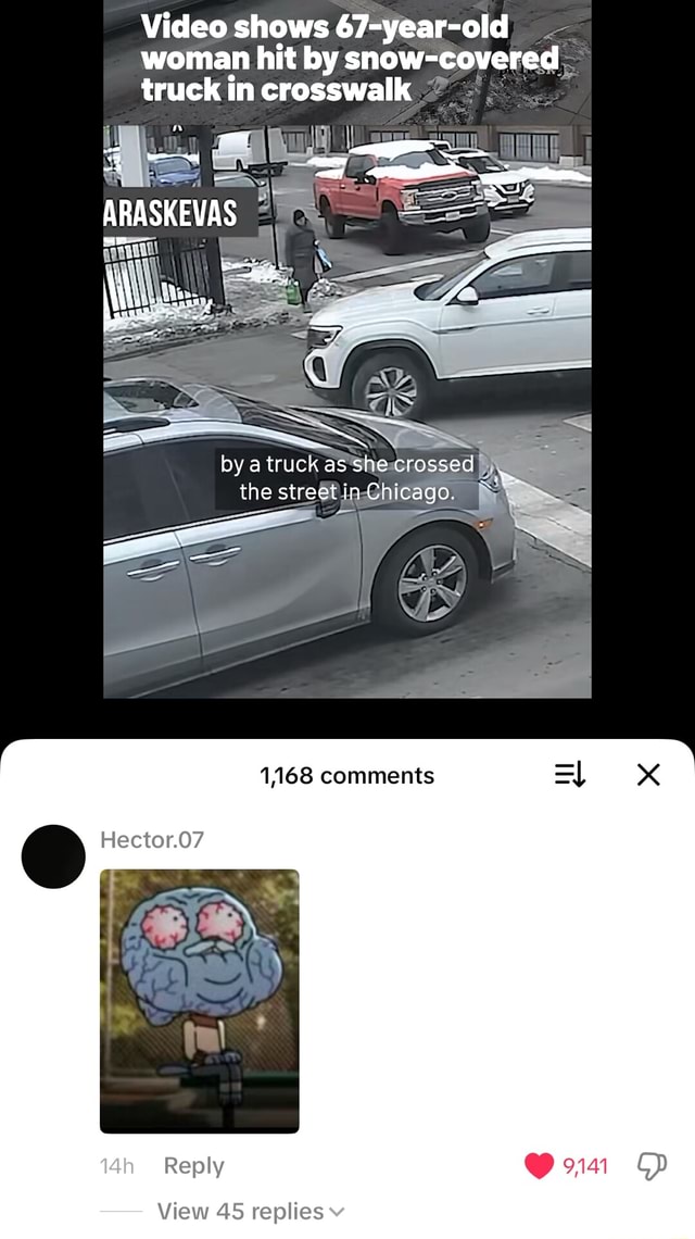 Video shows 67-year-old woman hit by snow-covered truck in crosswalk ...