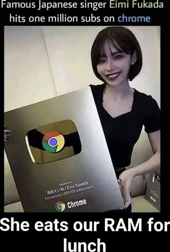 Famous Japanese singer Eimi Fukada hits one million subs on chrome com, She eats our RAM for ...