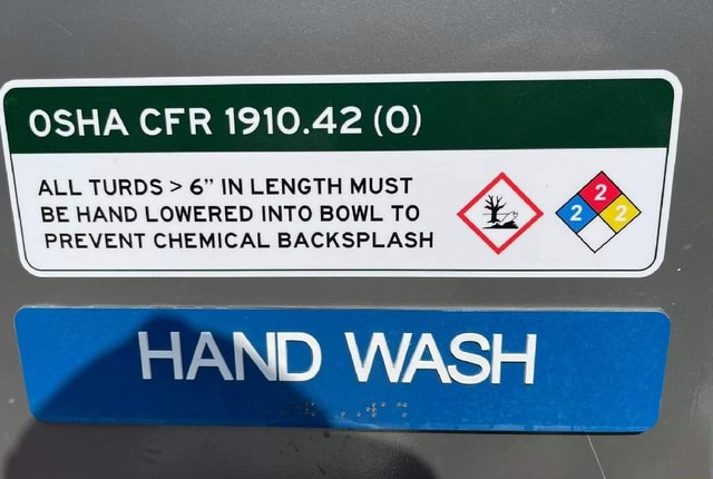 OSHA CFR 1910.42 (0) ALL TURDS > 6" IN LENGTH MUST BE HAND LOWERED INTO ...