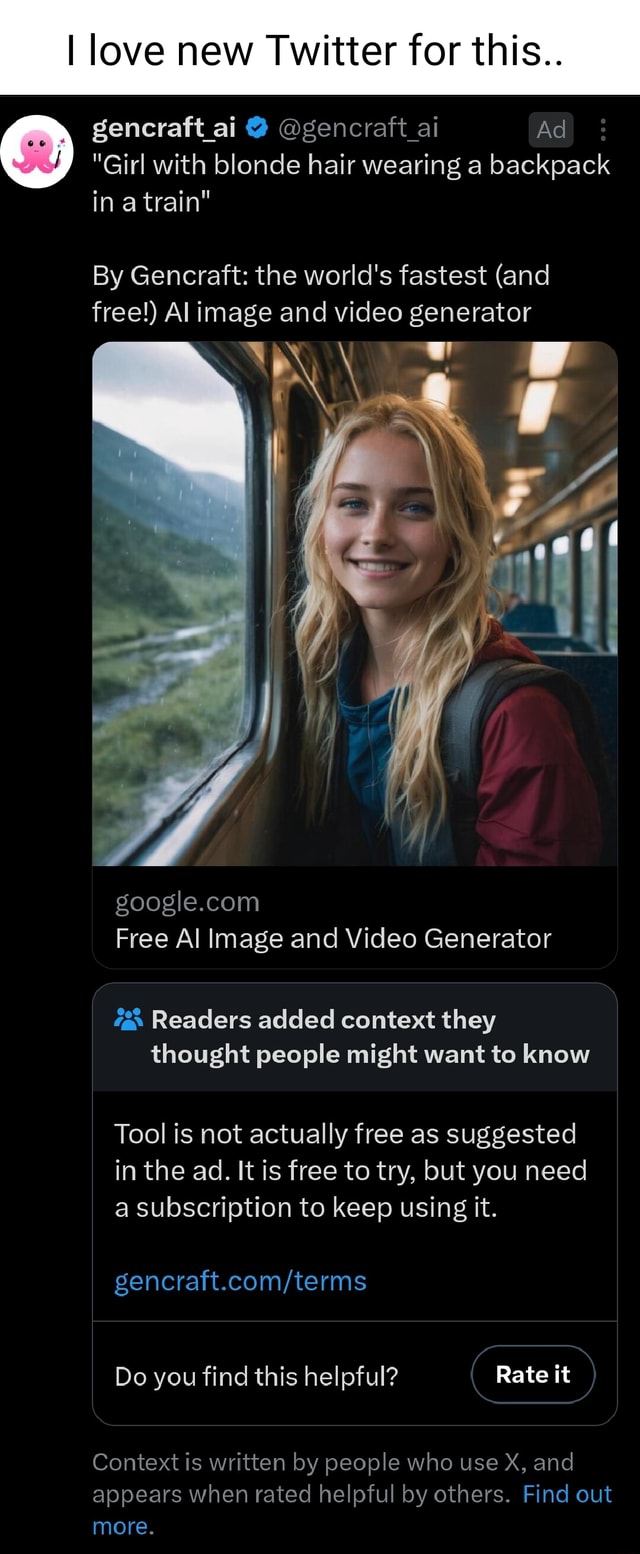 I love new Twitter for this.. gencraft_ai @ @gencraft ai Ad "Girl with ...