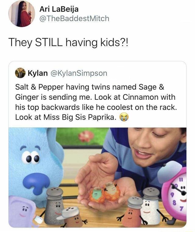 Ari LaBeija @TheBaddestMitch They STILL having kids?! Salt & Pepper ...