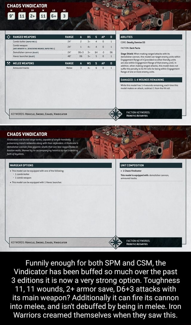 CHAOS VINDICATOR RANGED WEAPONS ABILITIES Combi-bolter 2} CORE: Deadly ...