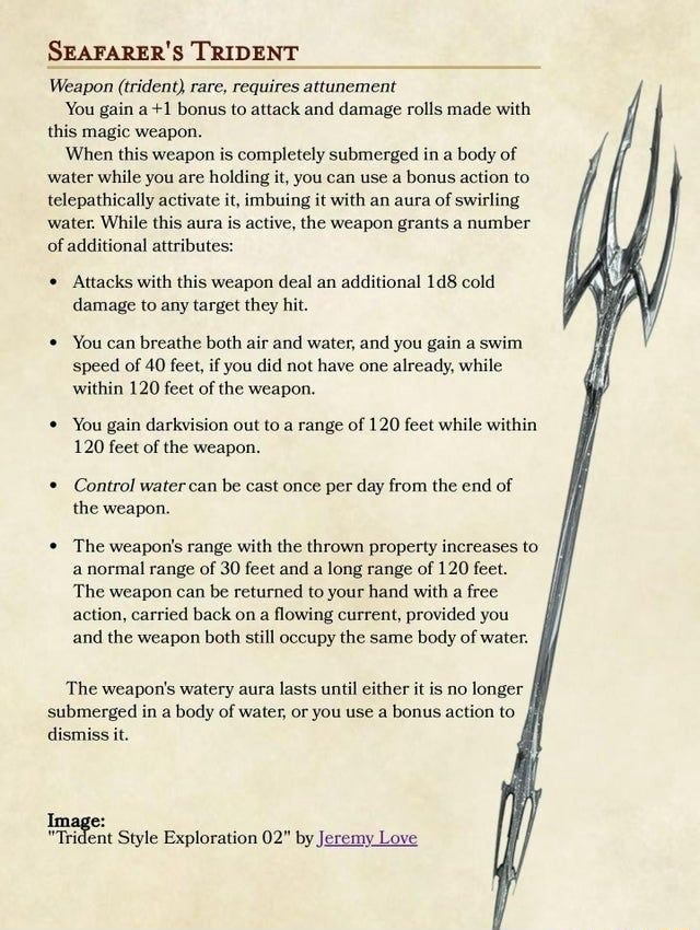 SEAFARER'S TRIDENT Weapon (trident), rare, requires attunement You gain ...
