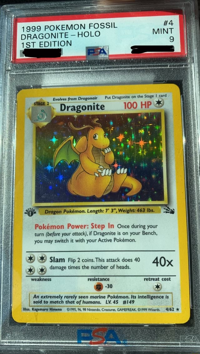 1999 POKEMON FOSSIL DRAGONITE - HOLO Put Dragonite on the Stage card I ...