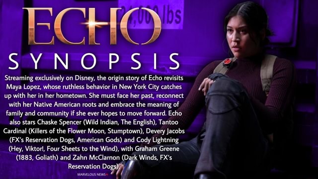 ECHO- SYNOPSIS Streaming exclusively on Disney, the origin story of Echo revisits Maya Lopez ...