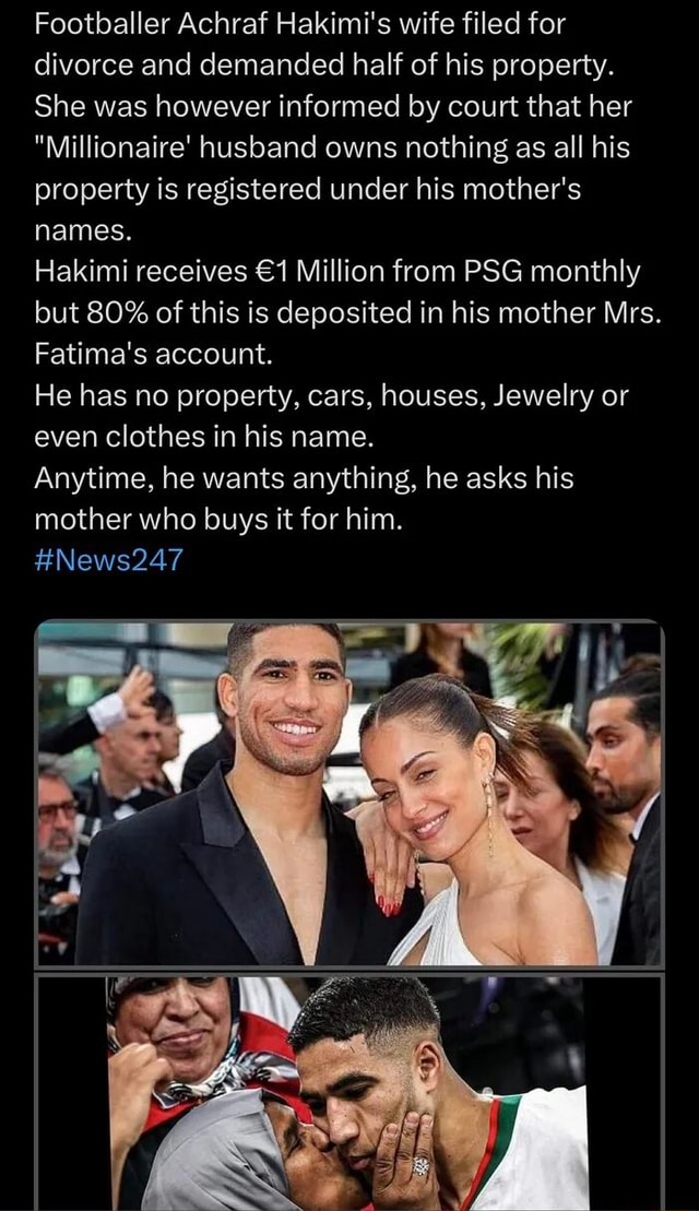 Footballer Achraf Hakimi's wife filed for divorce and demanded half of ...