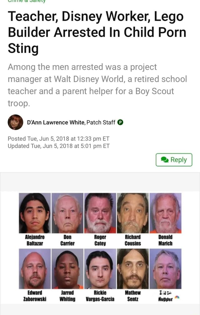 Teacher, Disney Worker, Lego Builder Arrested In Child Porn Sting Among ...
