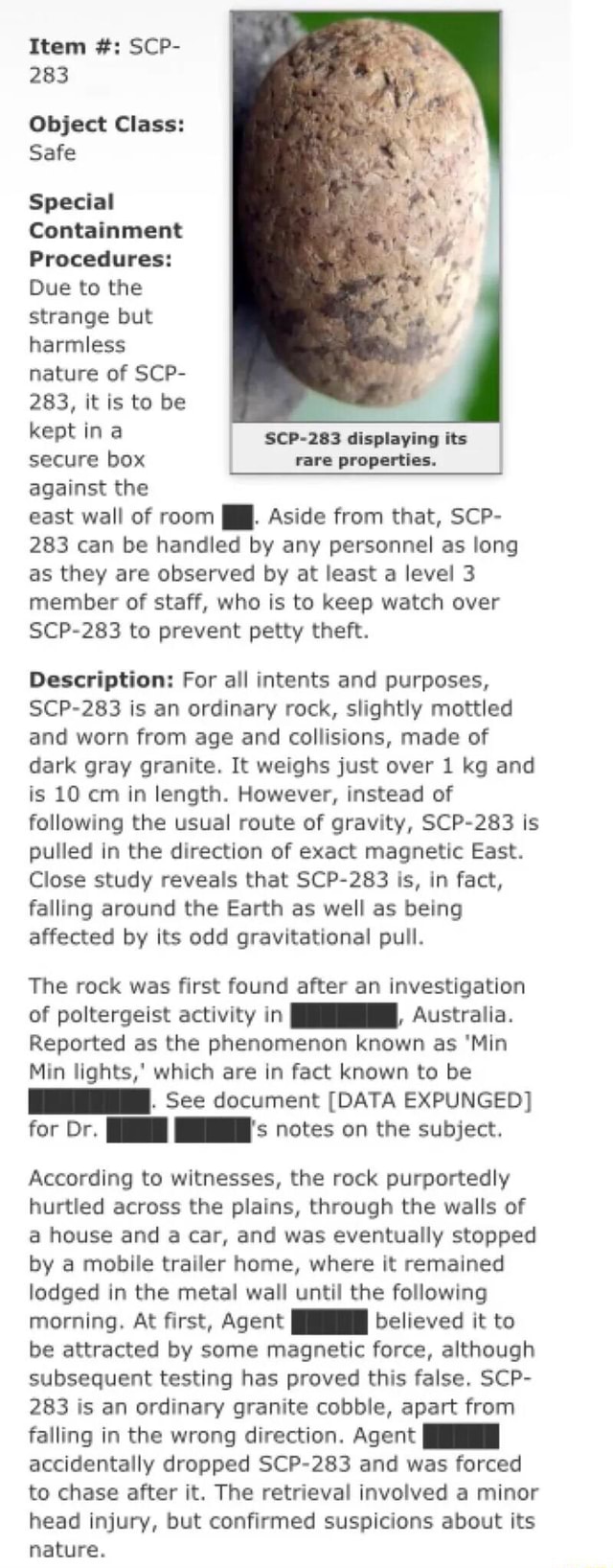 Item #: SCP- 283 object Class: Safe Special Containment Procedures: Due ...