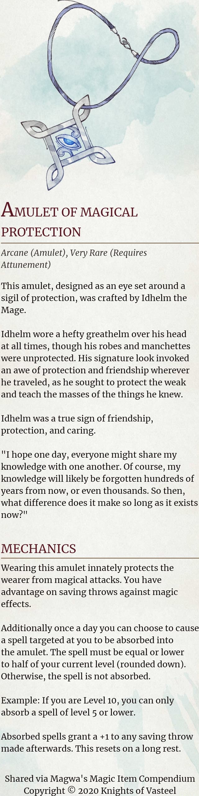 AMULET OF MAGICAL PROTECTION Arcane (Amulet), Very Rare (Requires ...