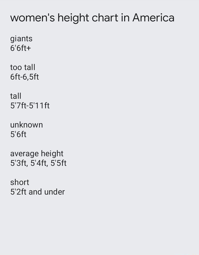 Women's height chart in America giants 6'6ft+ too tall 6ft-6, tall 5 ...