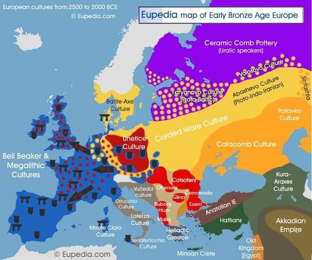 Europeon cultures from.2500 fo 2000 BCE Eupedia map of Early Bronze Age ...