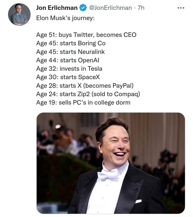 Jon Erlichman @JonErlichman Elon Musk's journey: Age 51: Age 45: Age 45 ...