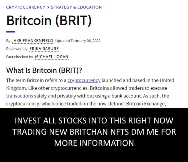 CAVETOCURRENCY STRATEGY EDUCATION Britcoin (BRIT) LD _Updated February ...