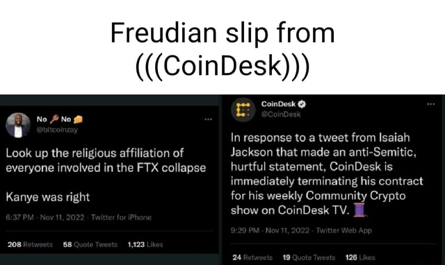 Freudian slip from (((CoinDesk))) CoinDesk nP No In response to a tweet ...