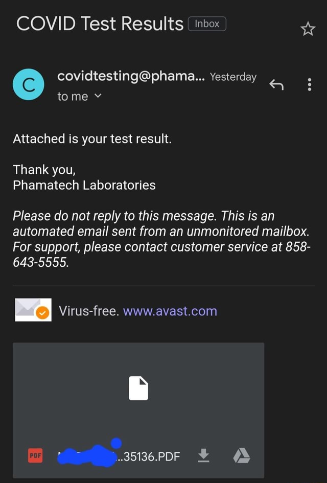 COVID Test Results Inbox Yesterday tome v Attached is your test result ...