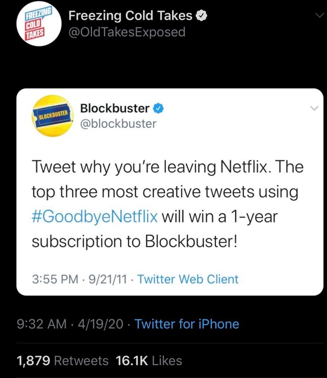 ES Freezing Cold Takes TAKES, Tweet why you're leaving Netflix. The top ...
