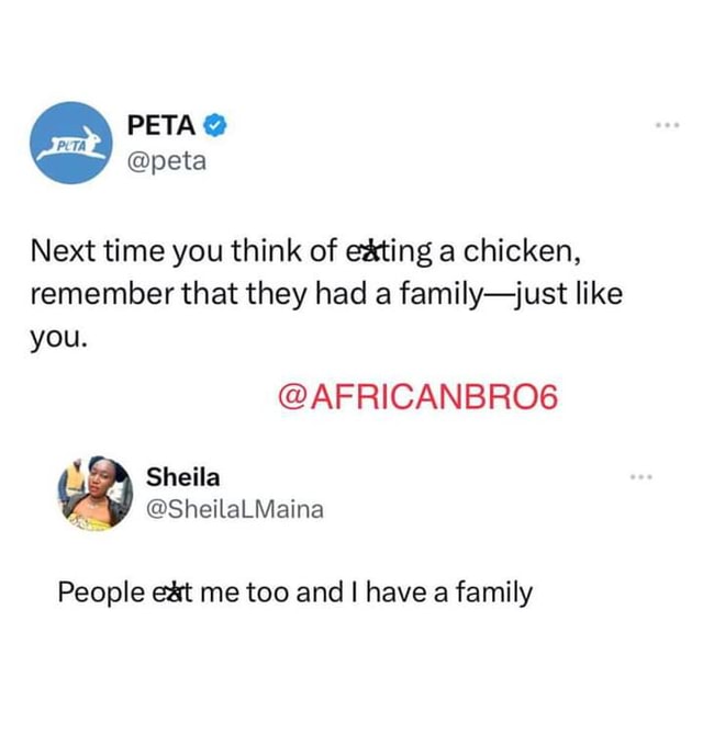 PETA @peta Next time you think of exting a chicken, remember that they ...