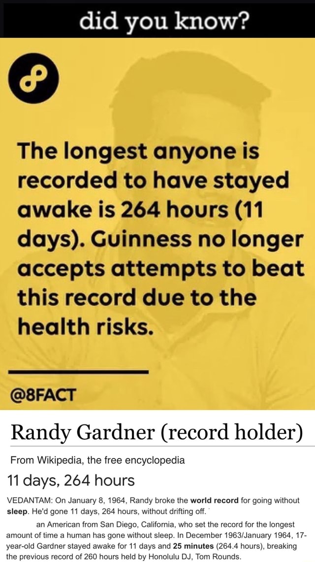 Did you know? The longest anyone is recorded to have stayed awake is ...