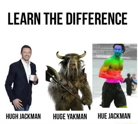 LEARN THE DIFFERENCE HUGHIACKMAN HUGE YAKMAN HUE JACKMAN - iFunny