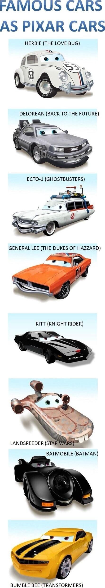 FAMOUS CARS AS PIXAR CARS HERBIE (THE LOVE BUG) DELOREAN (BACK TO THE ...