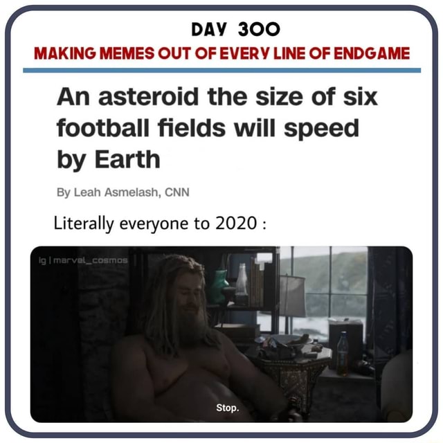 DAY 300 MAKING MEMES OUT OF EVERY LINE OF ENDGAME An asteroid the size ...