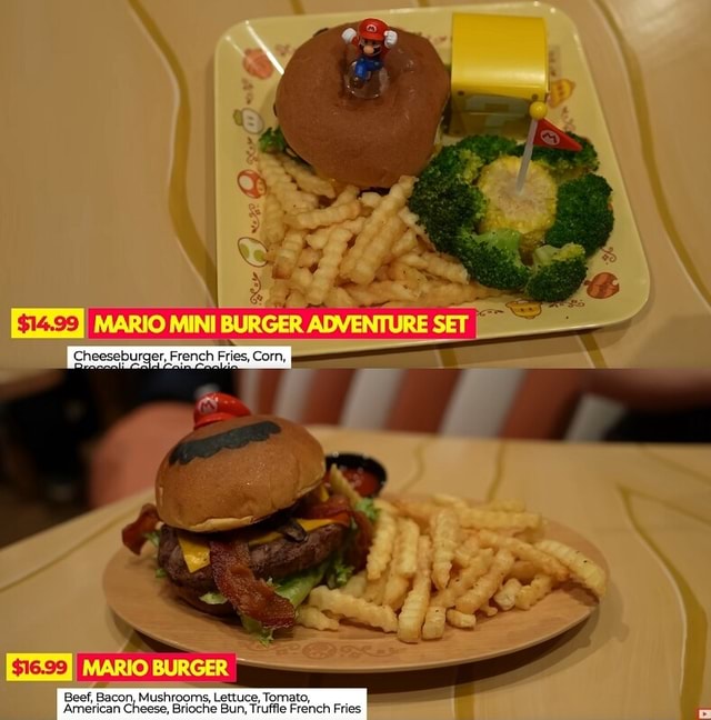 Mario Burgers - $14.99 MARIO MINI BURGER Cheeseburger, French Fries ...